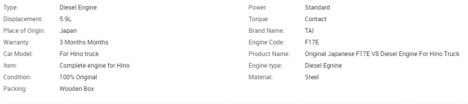 Original Japanese F17E V8 Diesel Engine For Hino Truck